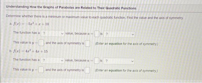 Solved Understanding How the Graphs of Parabolas are Related | Chegg.com