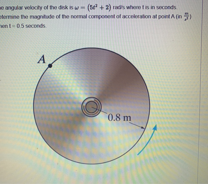 Solved ne angular velocity of the disk is w= (5t+ 2) rad/s | Chegg.com