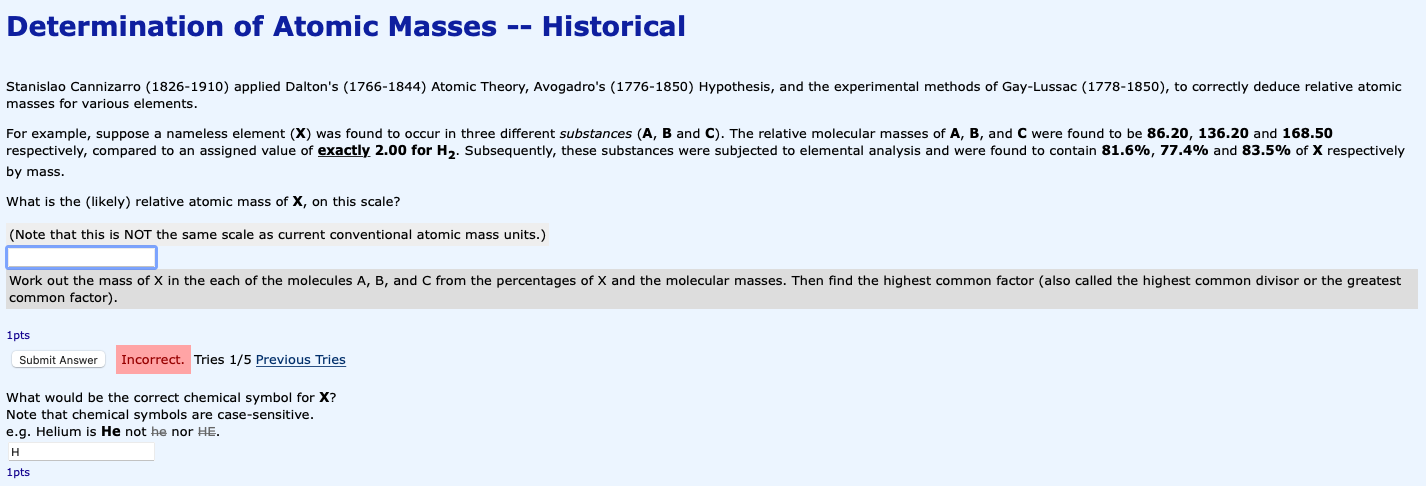 Solved Determination of Atomic Masses -- ﻿Historicalmasses | Chegg.com