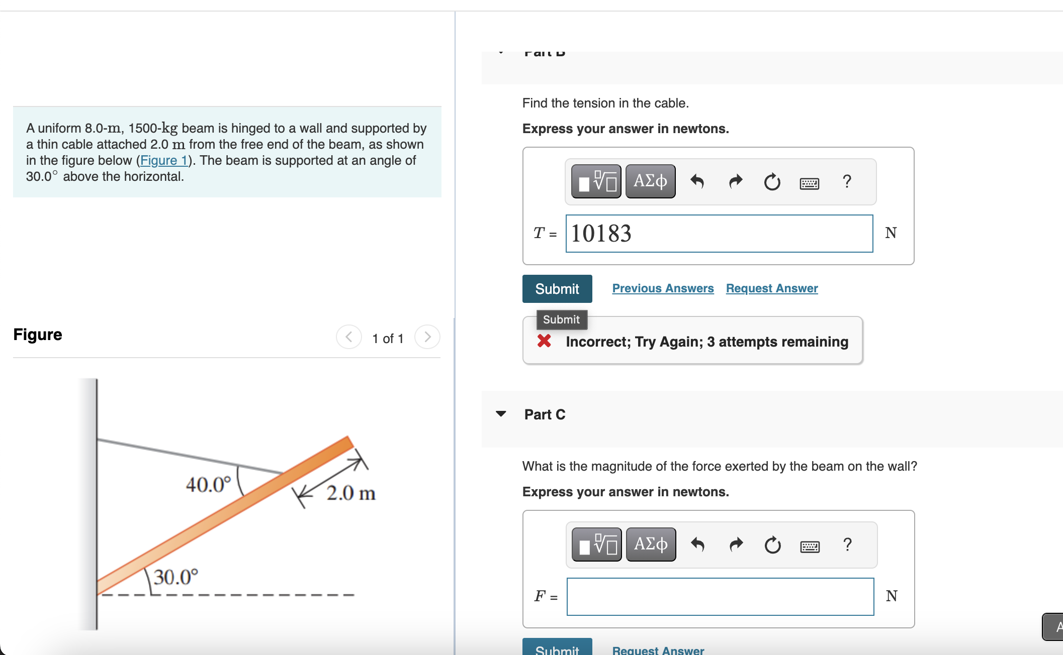 Solved A uniform \( 8.0-\mathrm{m}, 1500-\mathrm{kg} \) | Chegg.com