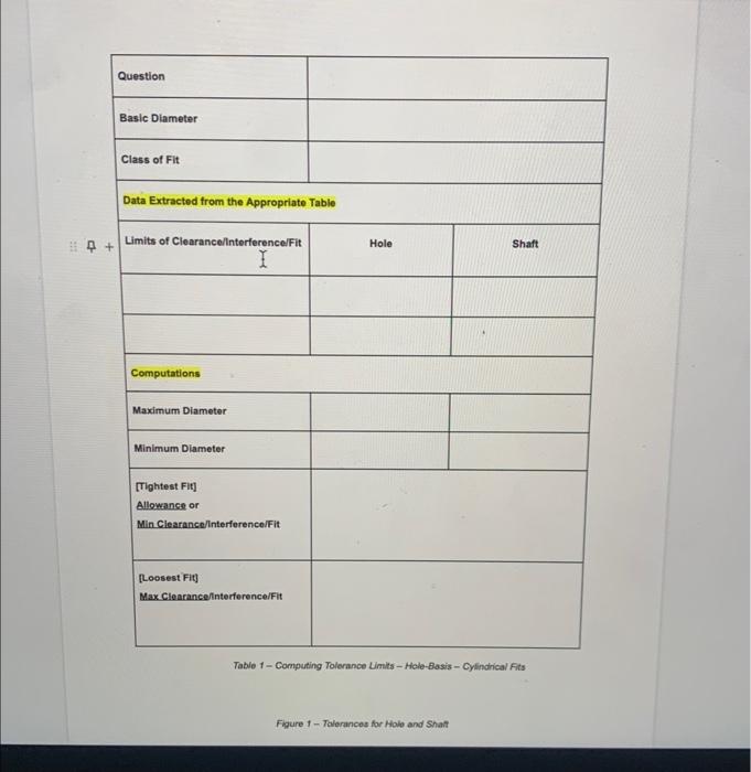 [Hole-Basis - Cylindrical Fits - English Units] 1. | Chegg.com
