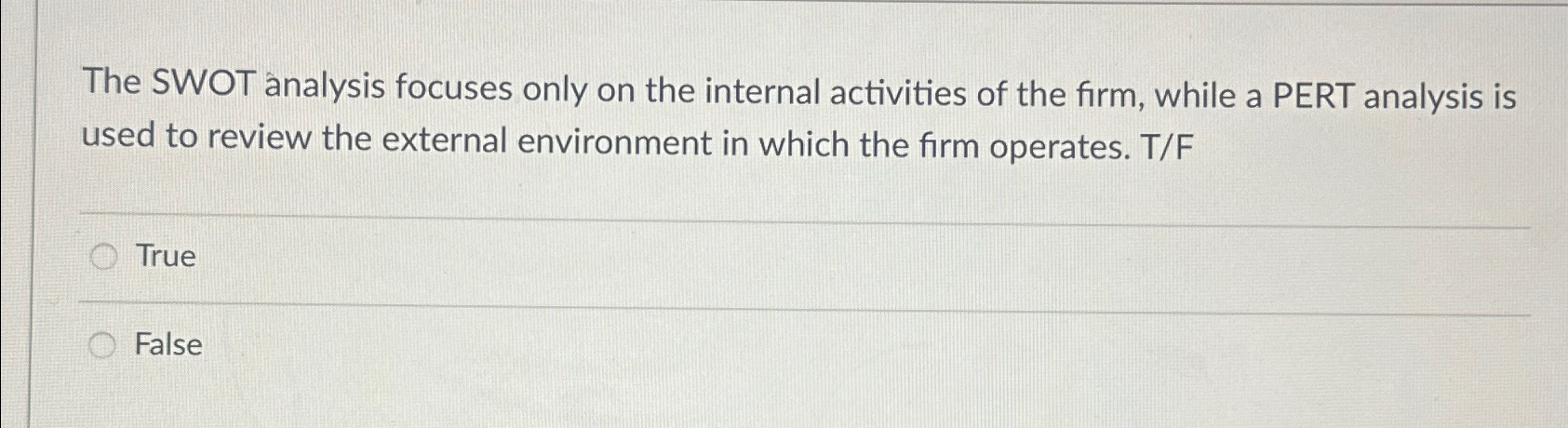 Solved The SWOT analysis focuses only on the internal | Chegg.com
