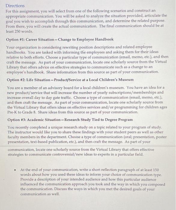 Solved Directions For this assignment, you will select from | Chegg.com