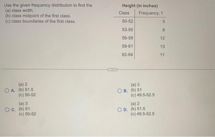 Solved Use the given frequency distribution to find the (a) | Chegg.com