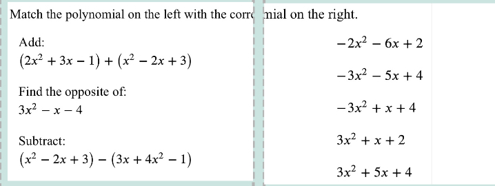 Solved Match the polynomial on the left with the corr nial | Chegg.com