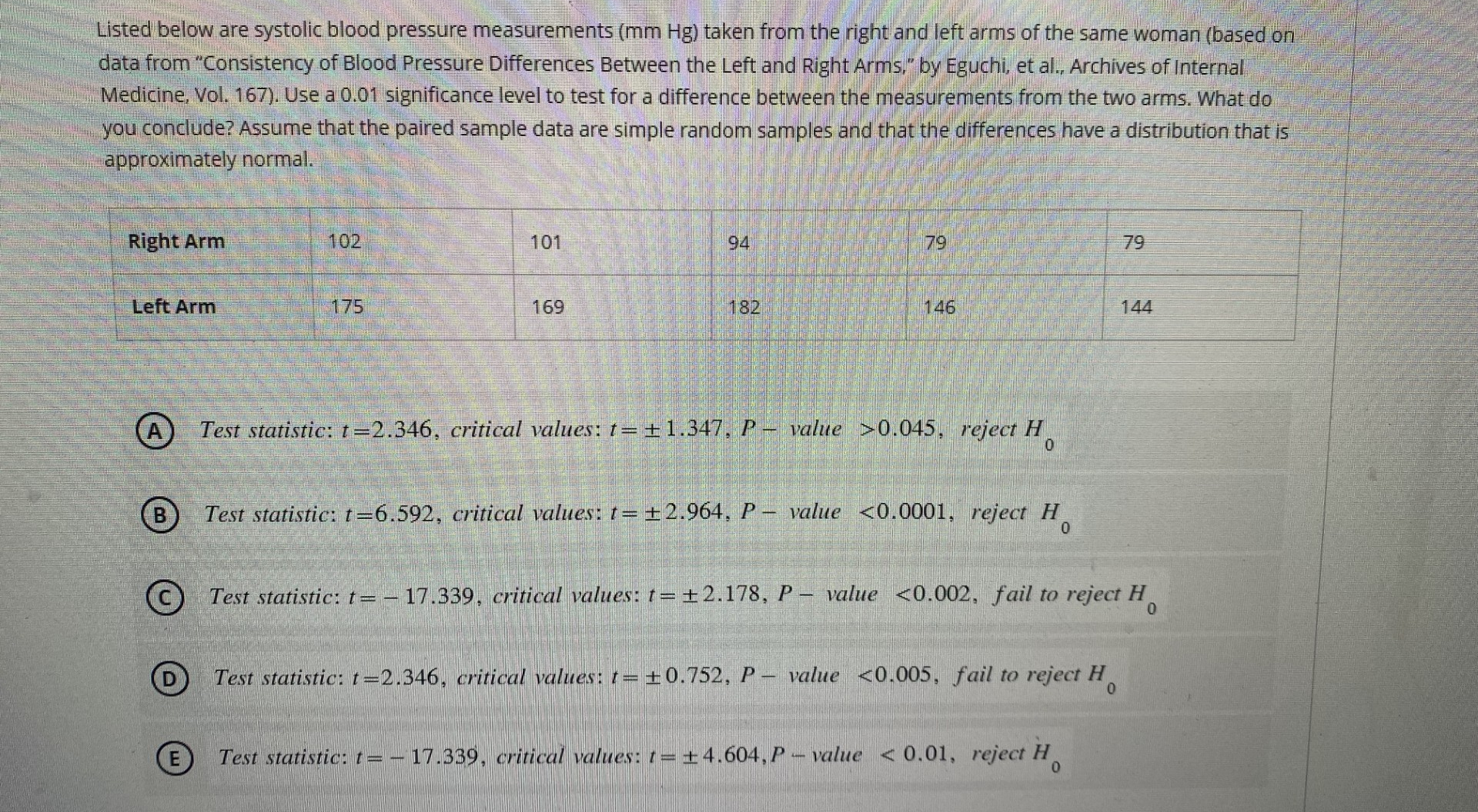 Solved Listed below are systolic blood pressure measurements | Chegg.com