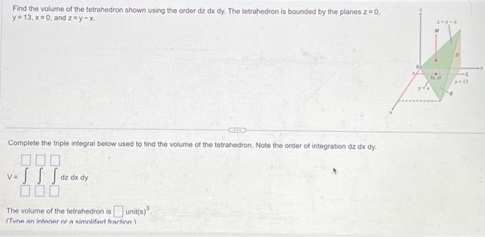 Solved Find the volume of the tetrahedron shown using the | Chegg.com