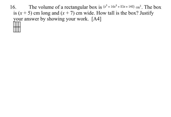 Solved 16. The volume of a rectangular box is | Chegg.com