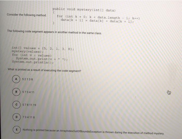 Solved Consider the following method. public void mystery | Chegg.com