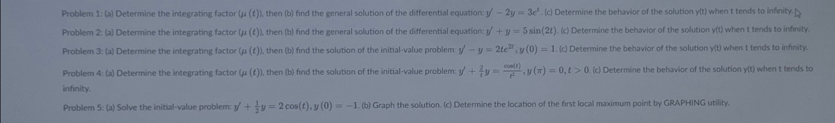 Solved Problem 1: (a) ﻿Determine the integrating factor | Chegg.com