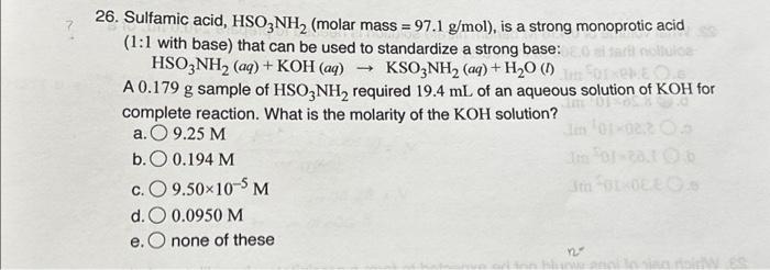 Solved 26. Sulfamic acid, ( mathrm{HSO}_{3} mathrm{NH}_{2} ) | Chegg.com