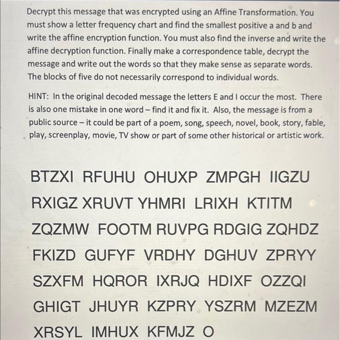 Solved Decrypt this message that was encrypted using an | Chegg.com