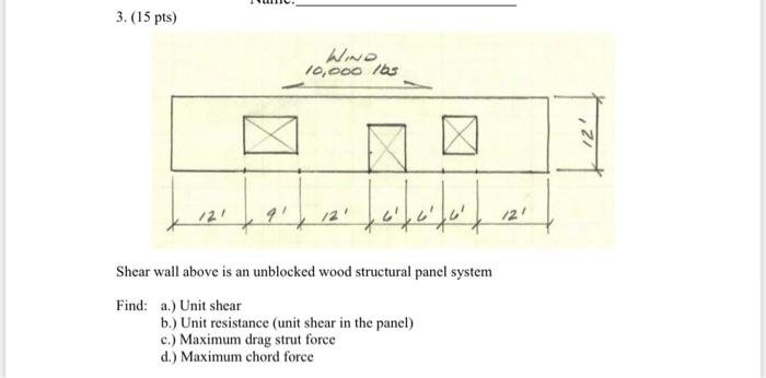 Shear wall above is an unblocked wood structural | Chegg.com