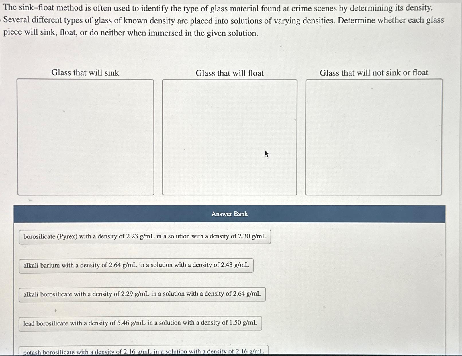 Solved The sink-float method is often used to identify the | Chegg.com