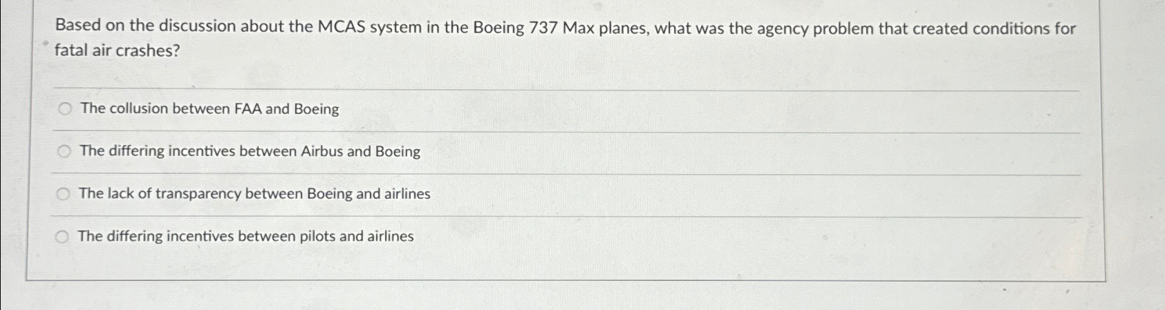 Solved Based on the discussion about the MCAS system in the | Chegg.com