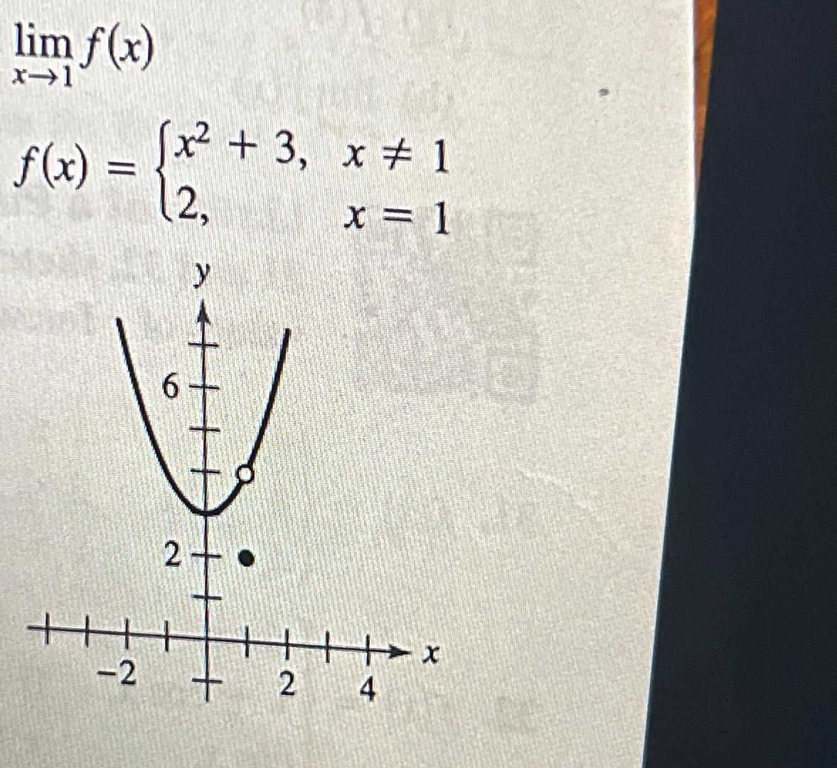 Solved limx→1f(x)f(x)={x2+3,x≠12,x=1 | Chegg.com