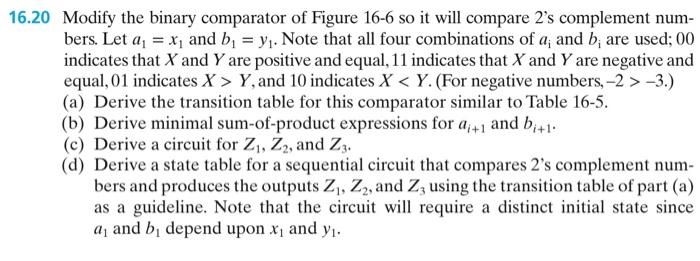 Solved 6.20 Modify the binary comparator of Figure 16-6 so | Chegg.com
