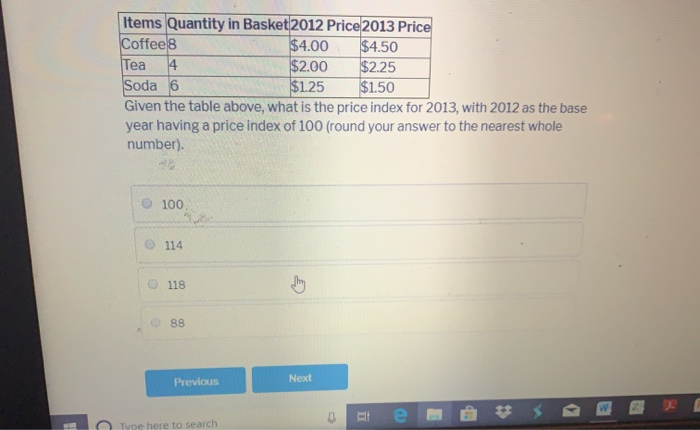 Solved Items Quantity in Basket 2012 Price 2013 Price | Chegg.com