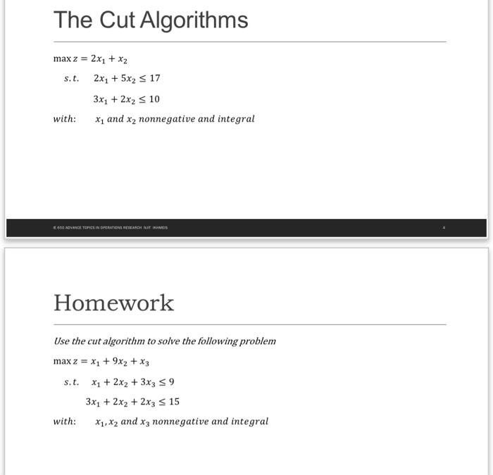Solved The Cut Algorithms maxz= s.t. | Chegg.com