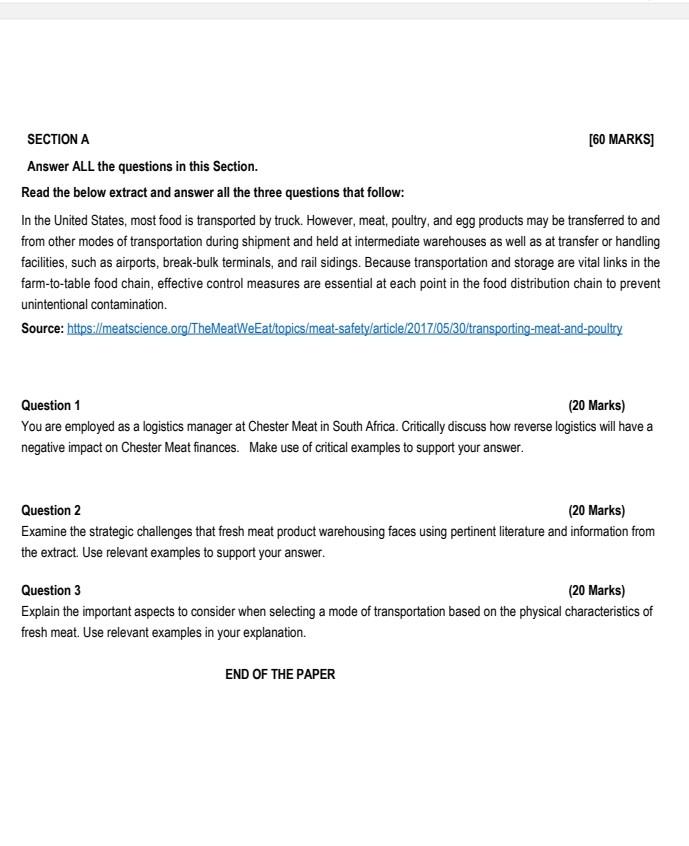 SECTION A [60 MARKS] Answer ALL the questions in this | Chegg.com