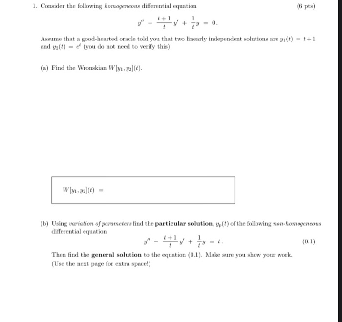 Solved 1. Consider the following homogeneous differential | Chegg.com