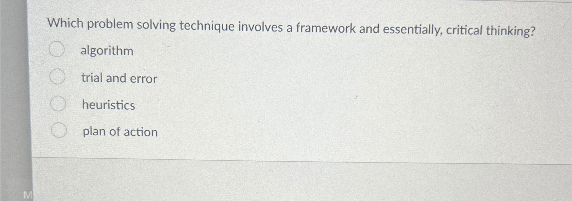 Solved Which problem solving technique involves a framework | Chegg.com