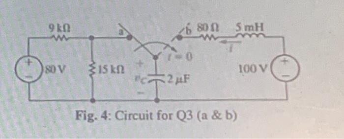 Solved Fig. 4: Circuit for Q3 (a \& b)Consider the circuit | Chegg.com