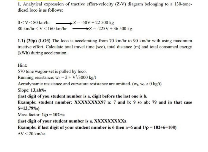 Solved 1. Analytical expression of tractive effort-velocity | Chegg.com