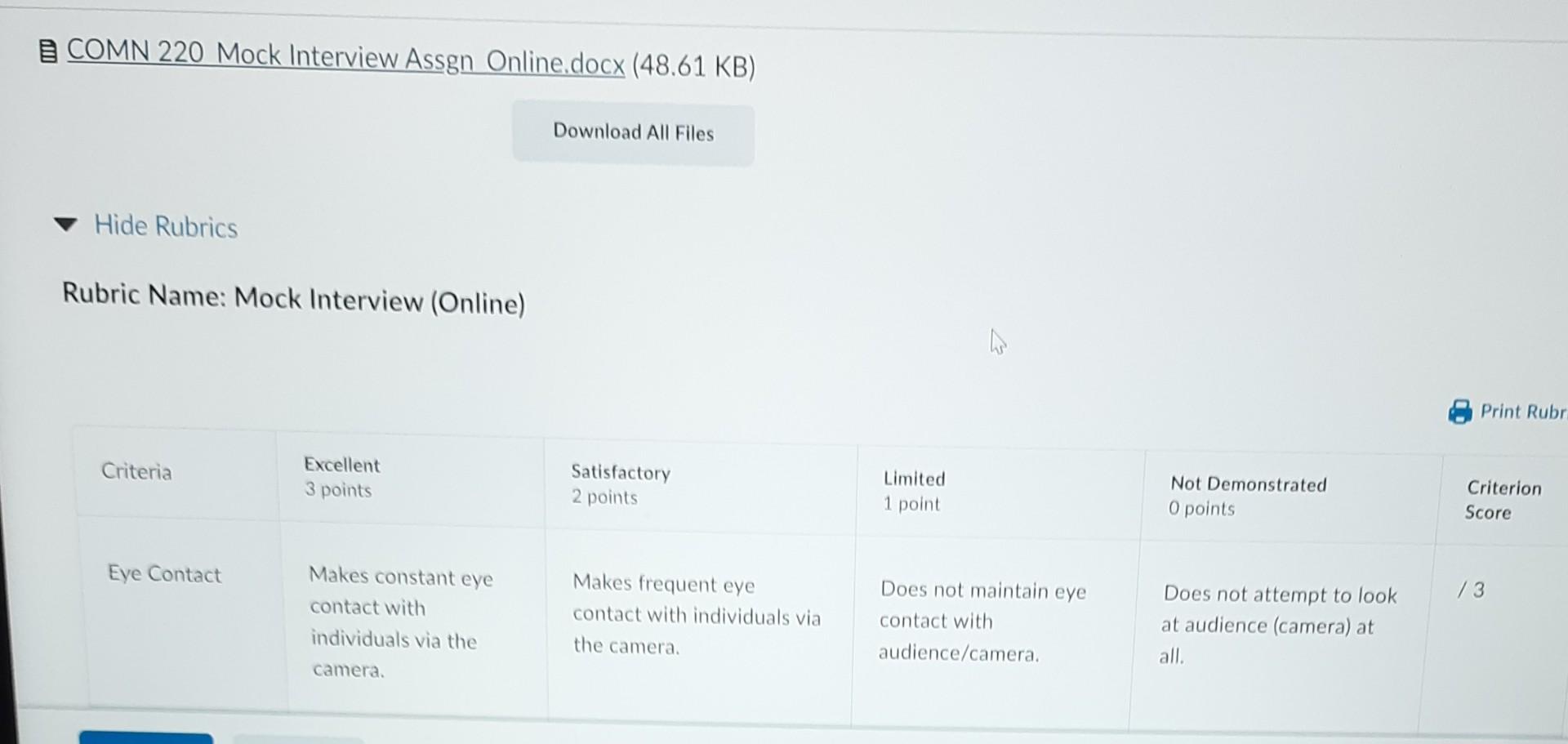 Mock Interview Assignment目 COMN 220 Mock Interview | Chegg.com