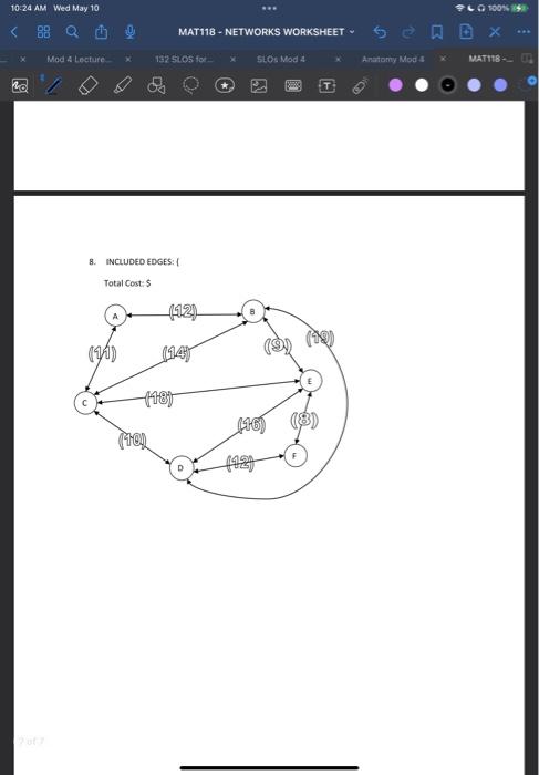 Solved 7-8 MINIMUM COST SPANNING TREEAssumptions: 1. Each | Chegg.com