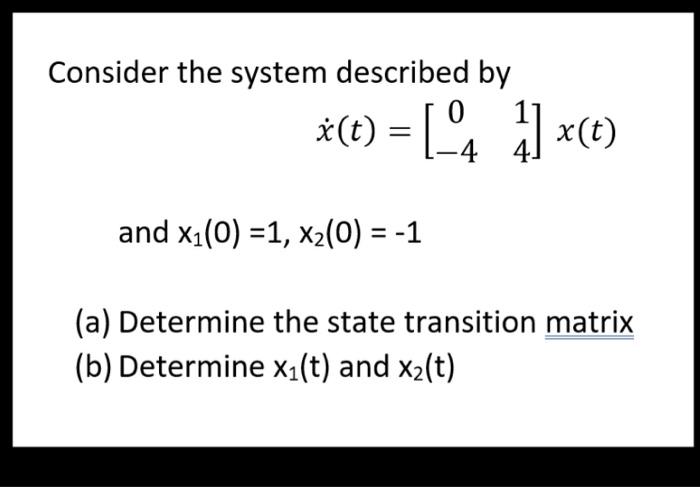 Solved Consider the system described by x˙(t)=[0−414]x(t) | Chegg.com