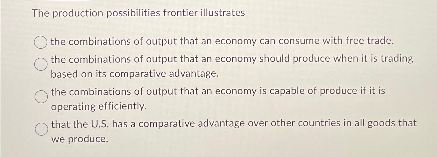 Solved The production possibilities frontier illustratesthe | Chegg.com