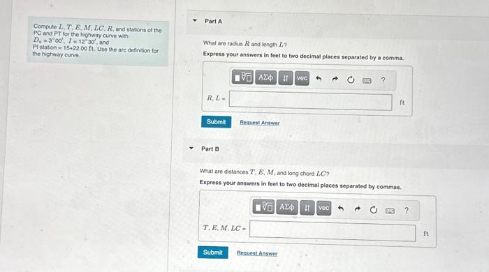 Solved Compute L,T,E,M,LC,R, and stations of the PC and PT | Chegg.com