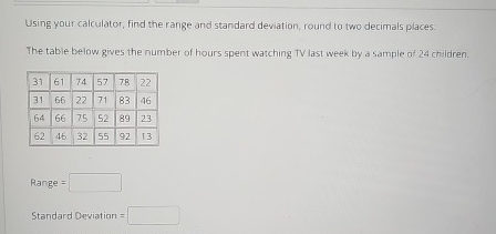 Solved Using your calculator, find the range and standard | Chegg.com