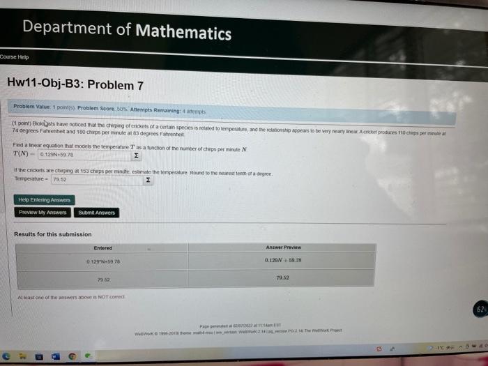 Solved Department of Mathematics Course Help Hw11-Obj-B3: | Chegg.com