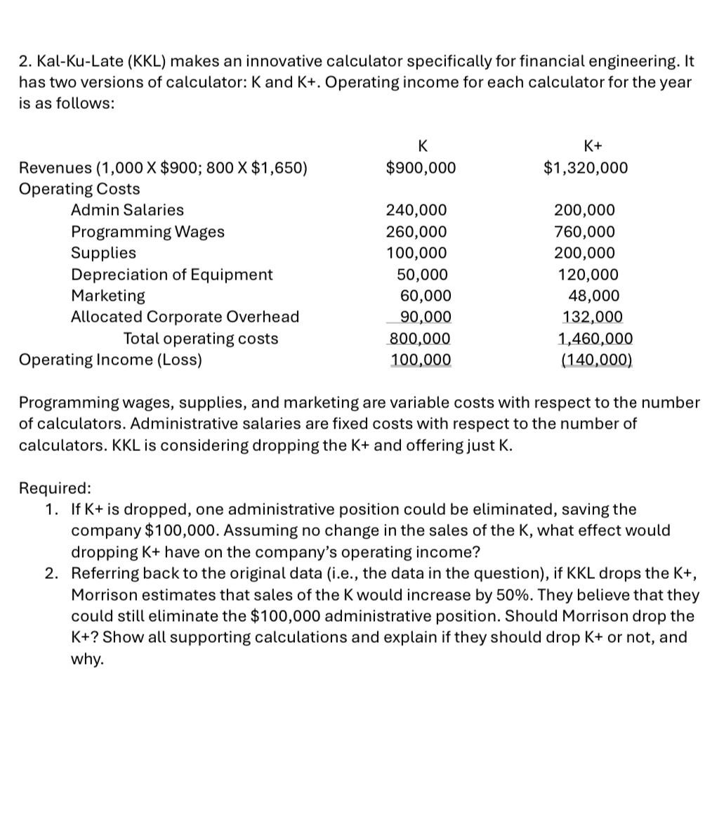Solved Kal-Ku-Late (KKL) ﻿makes an innovative calculator | Chegg.com