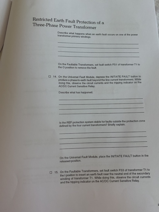 Solved Restricted Earth Fault Protection of a Three-Phase | Chegg.com