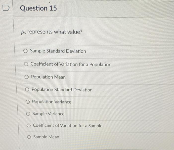 Solved μ, represents what value? Sample Standard Deviation | Chegg.com