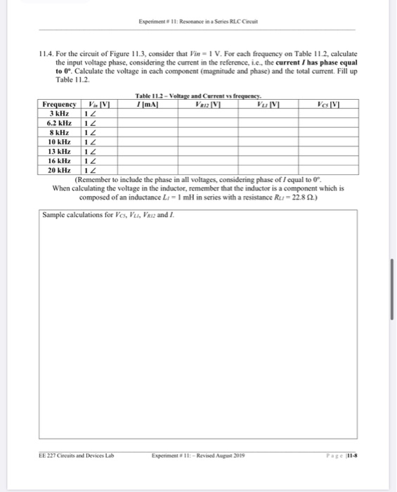 Solved Experiment 11: Resonance in a Series RLC Circuit | Chegg.com
