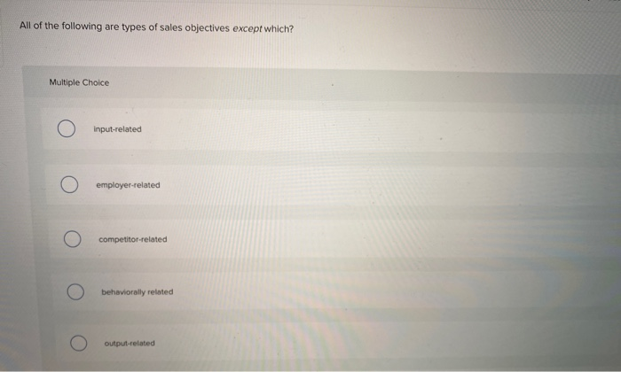 Solved All of the following are types of sales objectives | Chegg.com