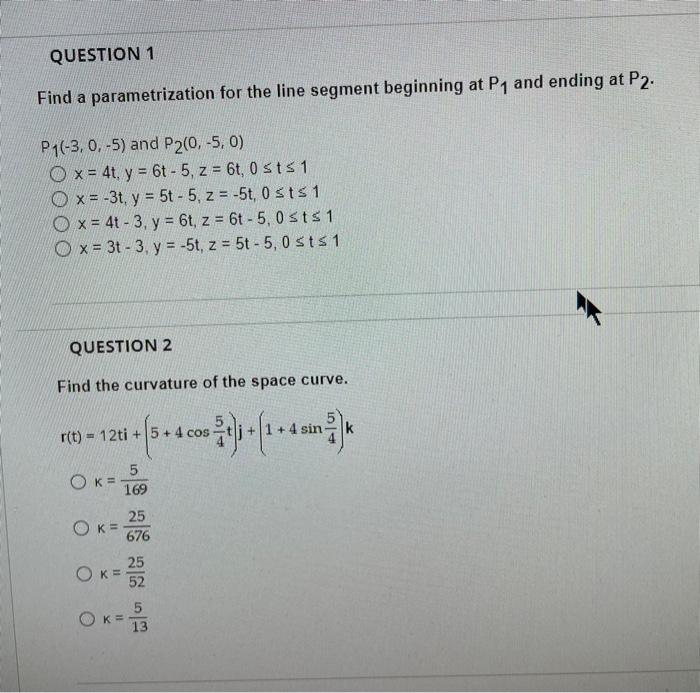 Solved Find a parametrization for the line segment beginning | Chegg.com