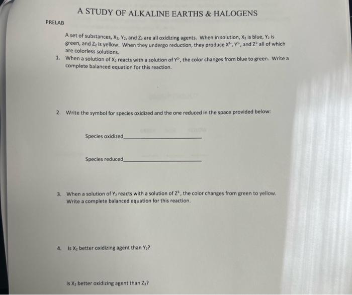 Solved A STUDY OF ALKALINE EARTHS \& HALOGENS PRELAB A set | Chegg.com