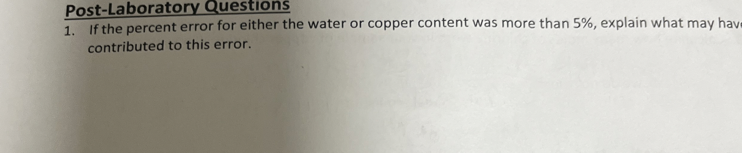 Solved Post-Laboratory QuestionsIf the percent error for | Chegg.com