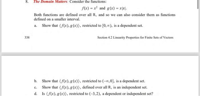 Solved The Domain Matters: Consider the functions: f(x)=x2 | Chegg.com