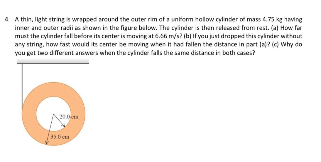Solved A thin, light string is wrapped around the outer rim | Chegg.com