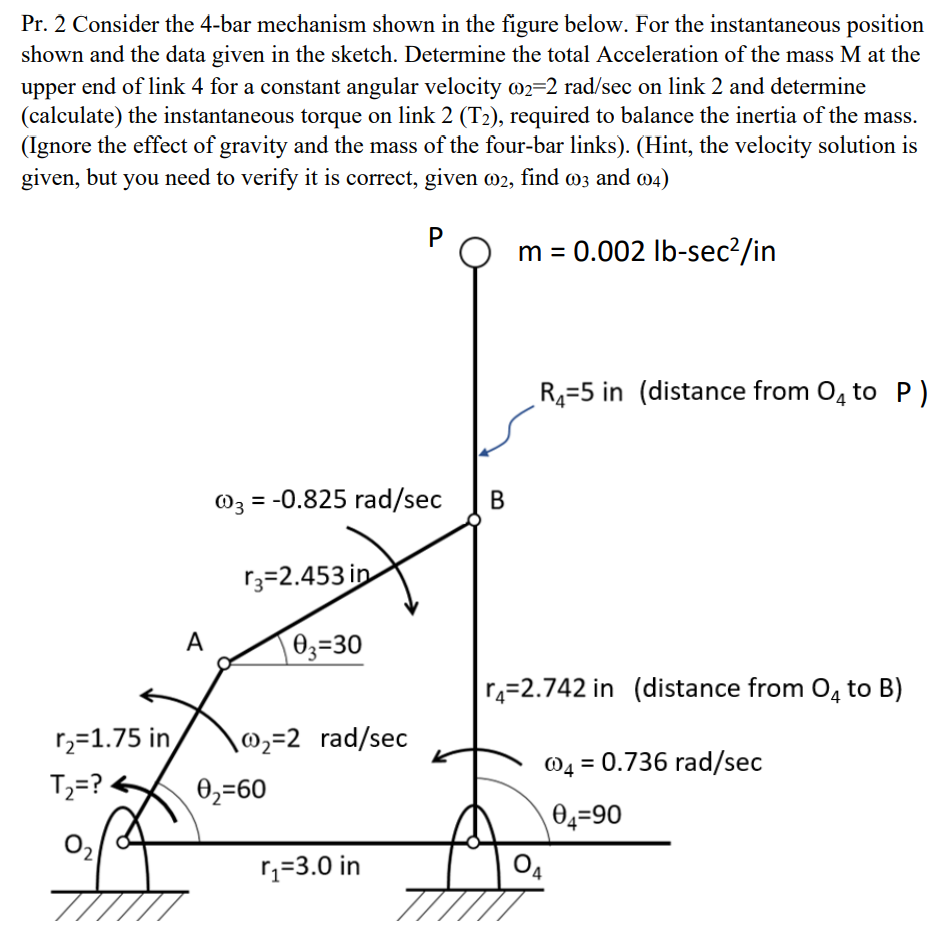 Solved Pr. 2 ﻿Consider the 4-bar mechanism shown in the | Chegg.com