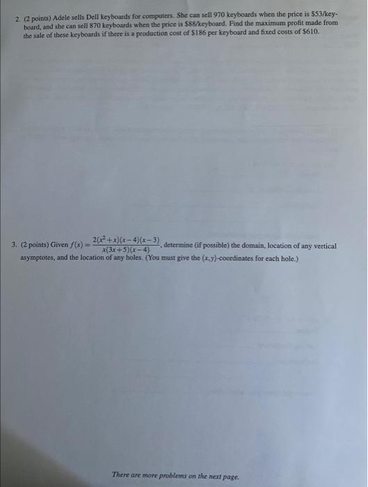 Solved 2. (2 points) Adele sells Dell keyboands for | Chegg.com