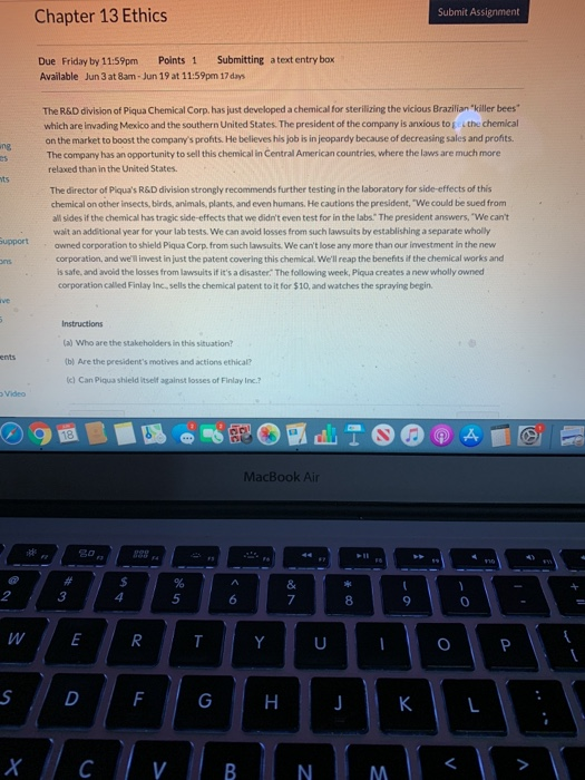 Solved Chapter 13 Ethics Submit Assignment Due Friday by | Chegg.com