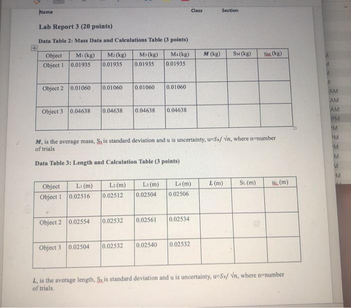 Solved Name Class Section Lab Report 3 (20 points) Data | Chegg.com Solved Name Class Section Lab Report 3 (20 points) Data | Chegg.com