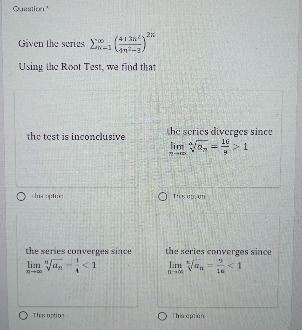 Solved Question Given the series En=1 4+3n2, 2n 4n2-3) Using | Chegg.com